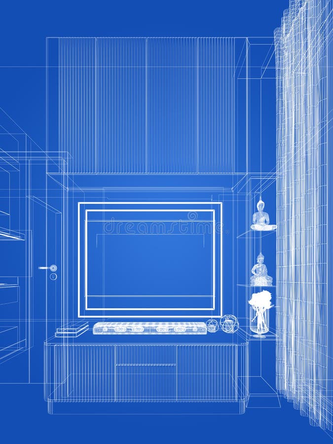 Sketch Design of Interior Living, 3d Stock Illustration - Illustration ...