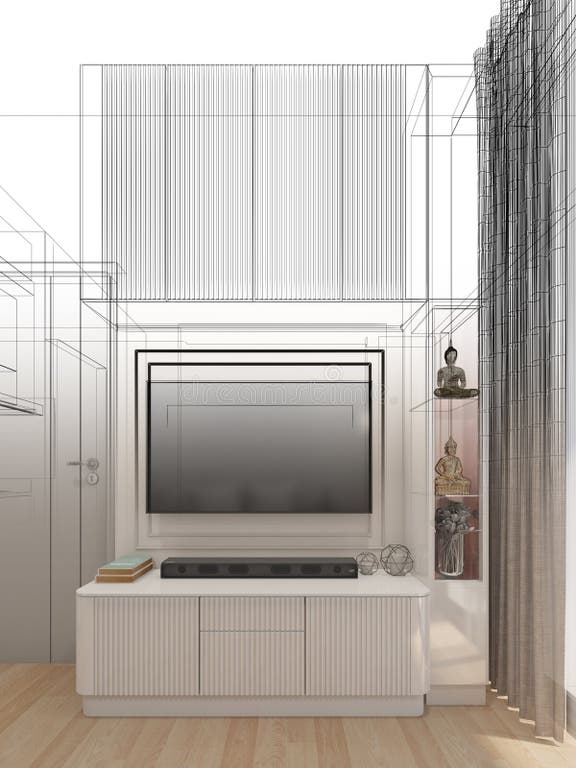 Sketch Design of Interior Living, 3d Stock Illustration - Illustration ...