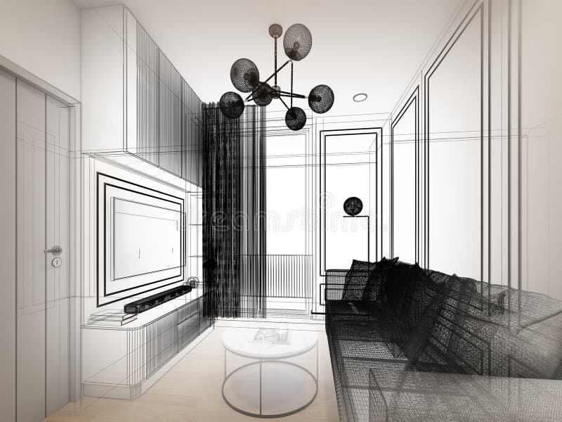 Sketch Design of Interior Living, 3d Stock Illustration - Illustration ...
