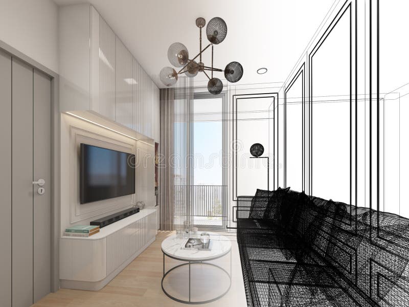 Sketch Design of Interior Living, 3d Stock Illustration - Illustration ...