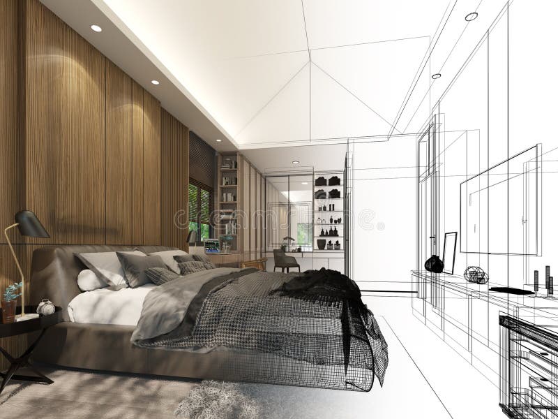 Sketch Design of Interior Living Room,3d Stock Illustration ...