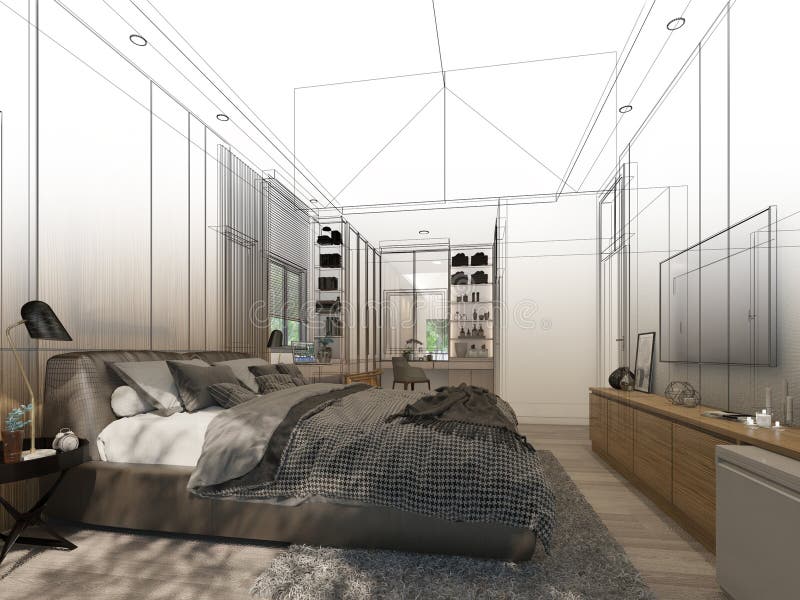 Sketch Design of Interior Living Room,3d Stock Illustration ...