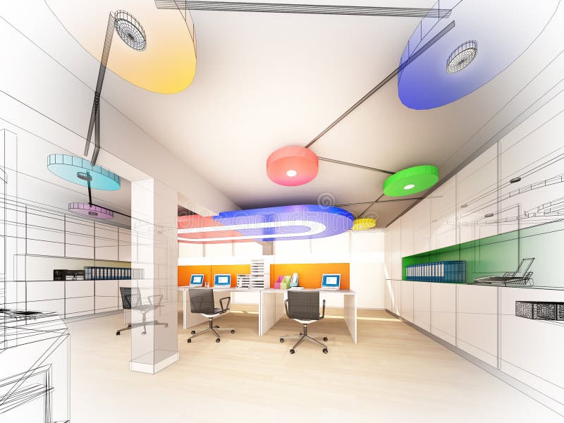 Sketch Design of Interior Office Stock Illustration - Illustration of ...