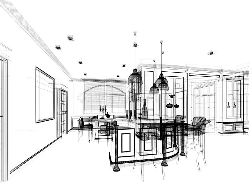 Sketch Design of Interior Pantry Stock Illustration - Illustration of ...