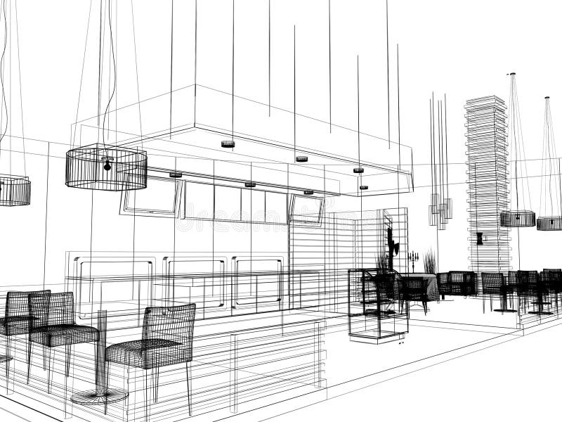 Sketch Design of Interior Restaurant Stock Illustration - Illustration ...