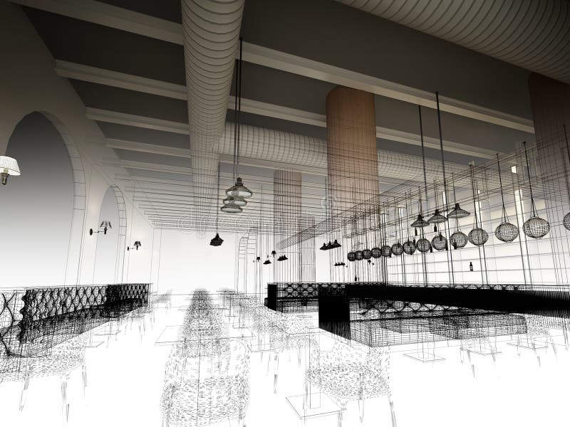 Sketch Design of Interior Restaurant Stock Illustration - Illustration ...