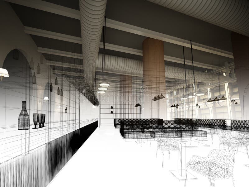 Sketch Design of Interior Restaurant Stock Illustration - Illustration ...