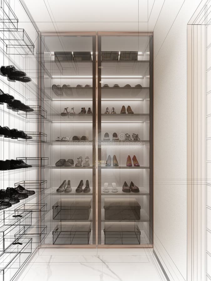 Sketch Design of Interior Shoe Room, 3d Stock Illustration ...
