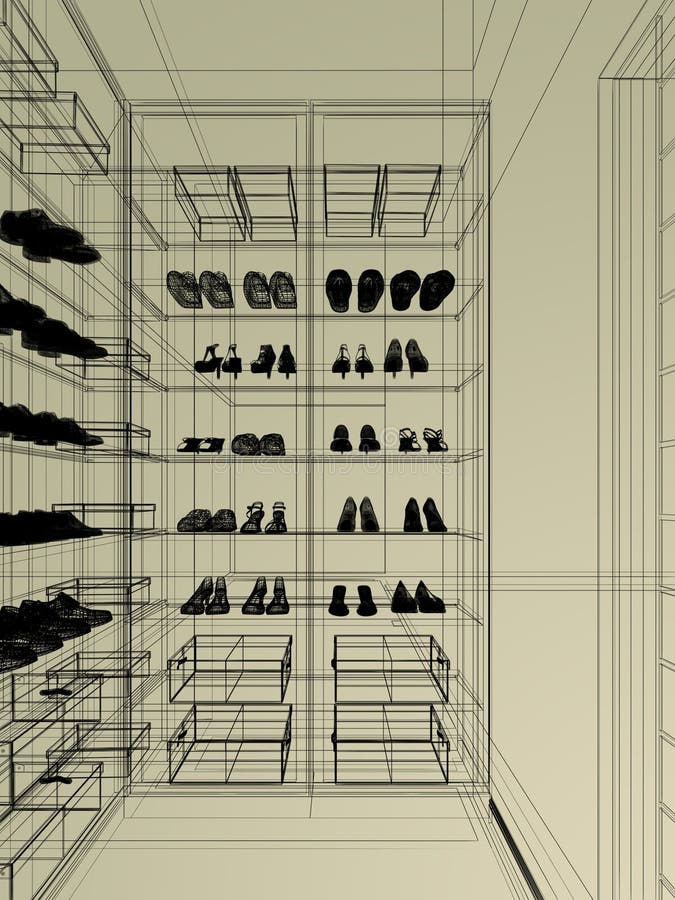 Sketch Design of Interior Shoe Room, 3d Stock Illustration ...