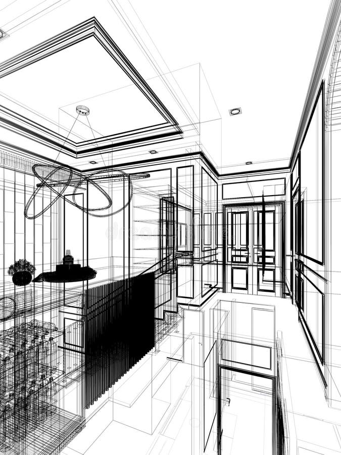 Sketch Design of Interior Stair Hall, 3d Stock Image - Illustration of ...