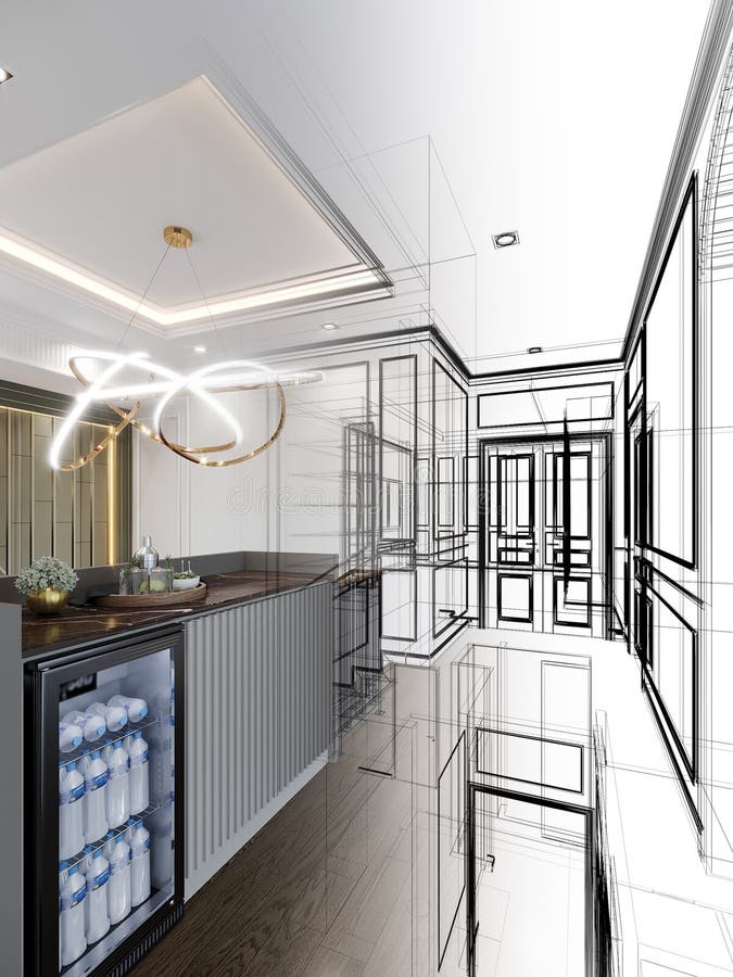 Sketch Design of Interior Stair Hall, 3d Stock Illustration ...