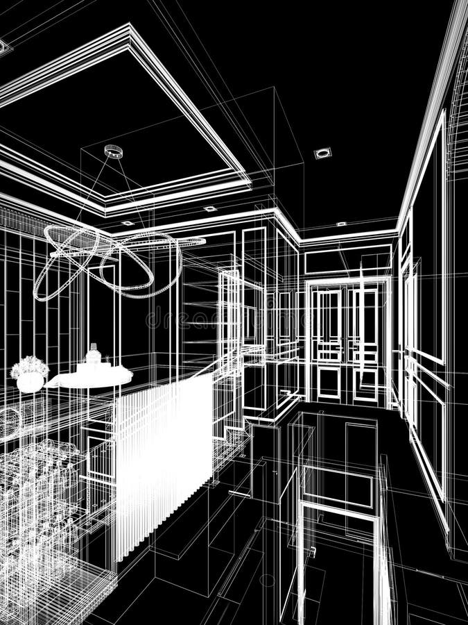 Sketch Design of Interior Stair Hall, 3d Stock Illustration ...