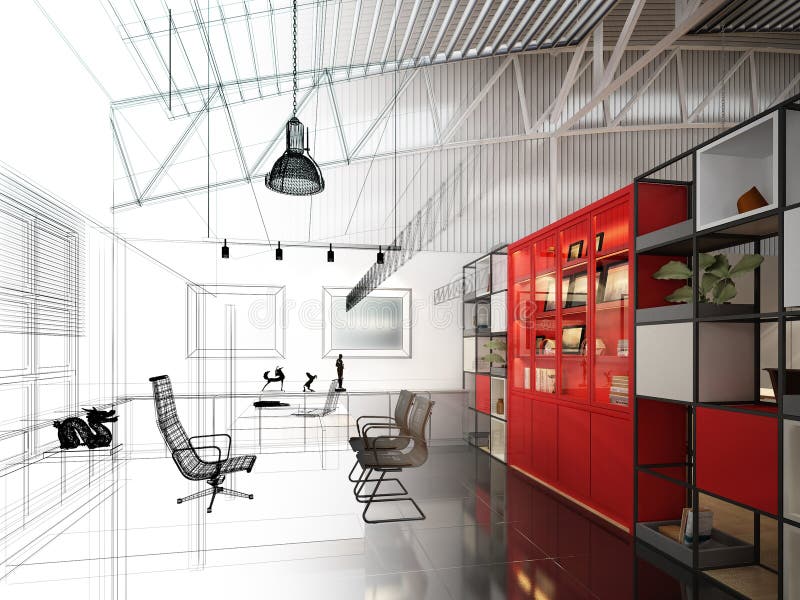 Sketch Design of Interior Working Room Stock Illustration ...