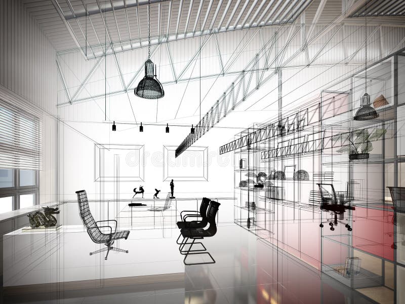 Sketch Design of Interior Working Room Stock Illustration ...