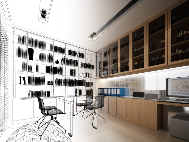 Sketch Design of Study Room Stock Illustration - Illustration of ...