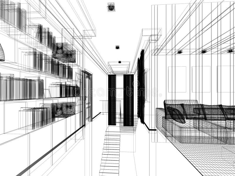 Sketch Design of Living Room ,3dwire Frame Stock Illustration ...