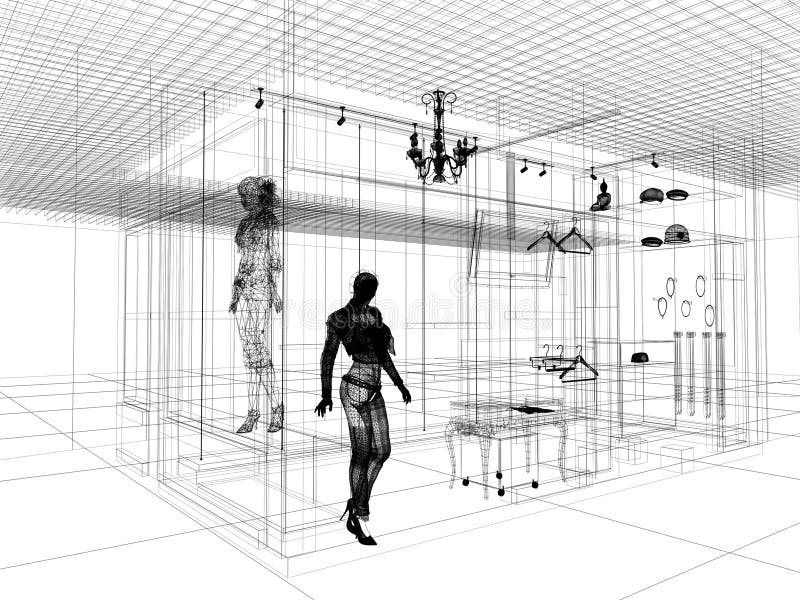 3d Drawing of an Entrance in Shop Stock Illustration - Illustration of ...