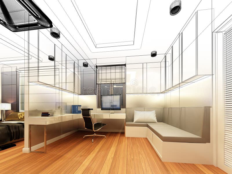 Sketch Design of Study Room Stock Illustration - Illustration of ...