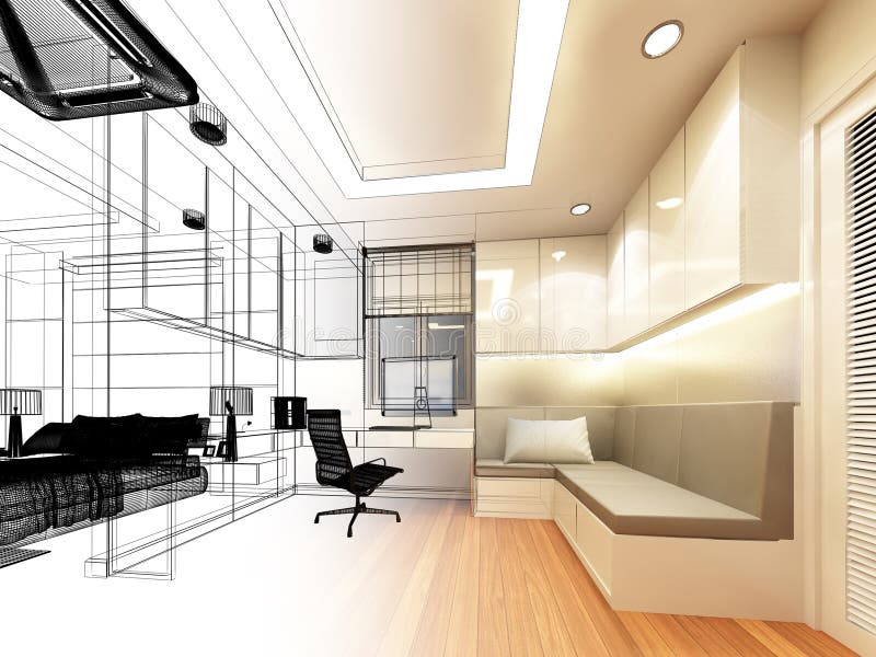 Sketch Design of Study Room Stock Illustration - Illustration of ...