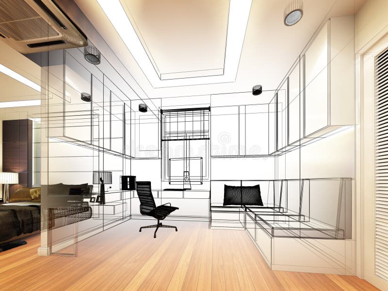 Sketch Design of Study Room Stock Illustration - Illustration of chair ...