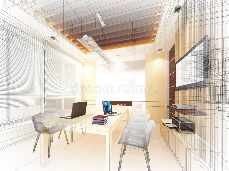 Sketch Design of Study Room Stock Illustration - Illustration of ...