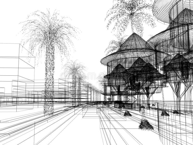 Sketch Design of Urban ,3d Wire Frame Render Stock Illustration ...