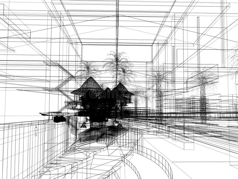 Sketch Design of Urban ,3d Wire Frame Render Stock Illustration ...