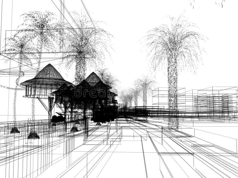 Sketch Design of Urban ,3d Wire Frame Render Stock Illustration ...