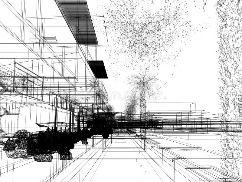 Sketch Design of Urban ,3d Wire Frame Render Stock Illustration ...