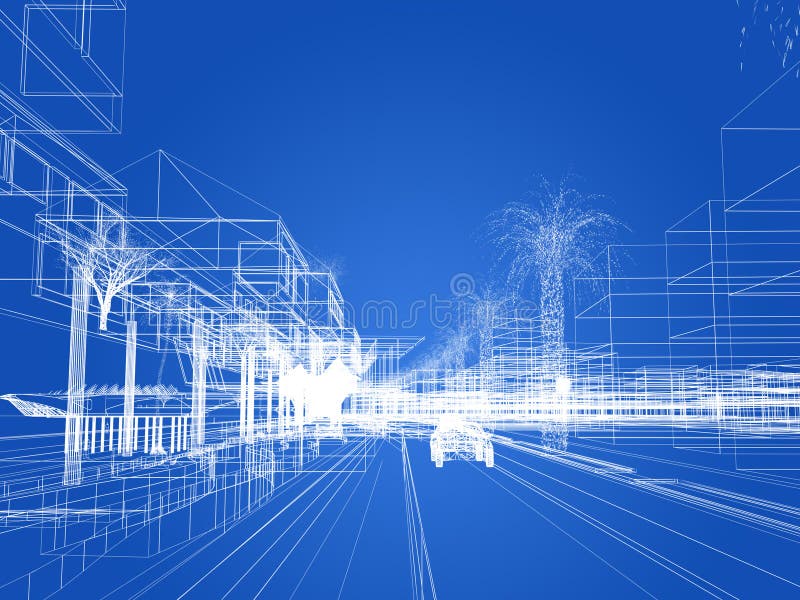 Sketch Design of Urban ,3d Wire Frame Render Stock Illustration ...