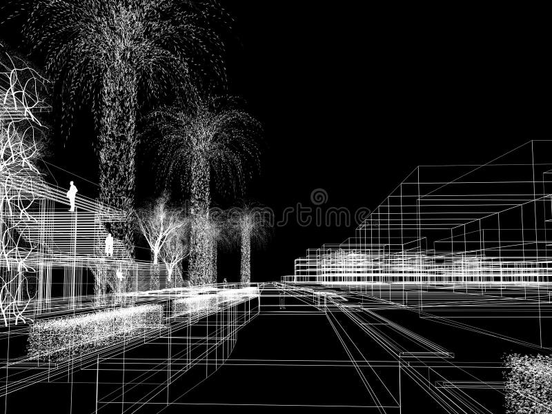 Sketch Design of Urban ,3d Wire Frame Render Stock Illustration ...