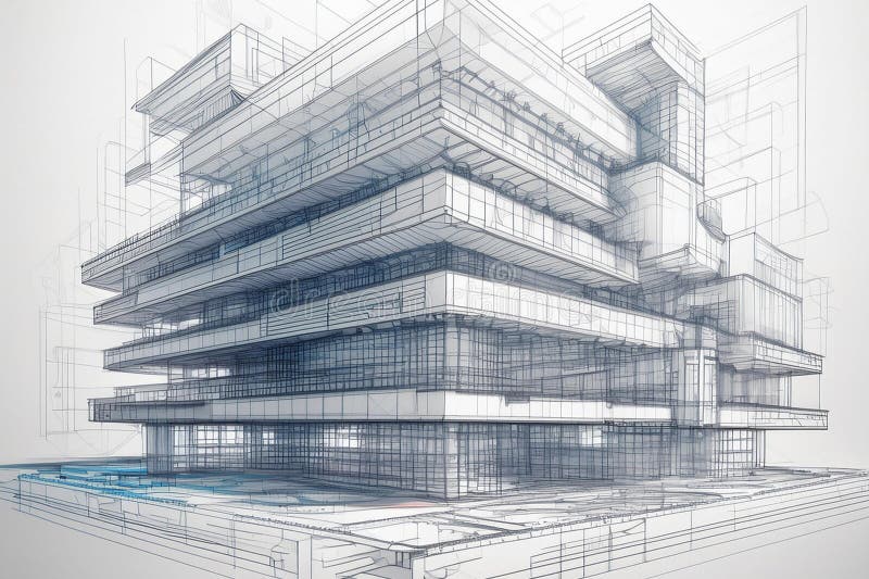 Sketch Design of Wireframe of Building. Digital Project Visualization ...
