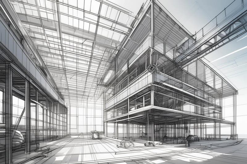 Sketch Design of Wireframe of Building. Digital Project Visualization ...