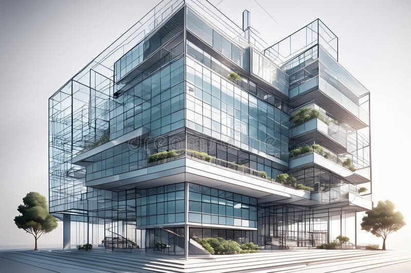 Sketch Design of Wireframe of Building. Digital Project Visualization ...