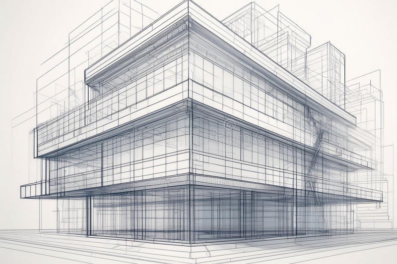 Sketch Design of Wireframe of Building. Digital Project Visualization ...