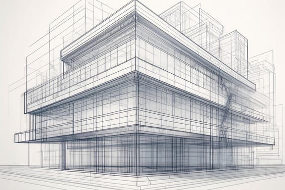 Sketch Design of Wireframe of Building. Digital Project Visualization ...