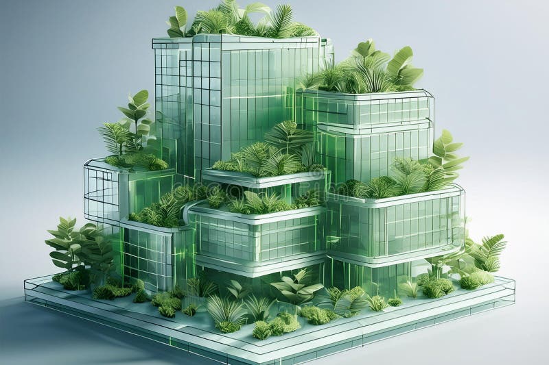 Sketch Design of Wireframe of Building with a Lot of Green Plants ...