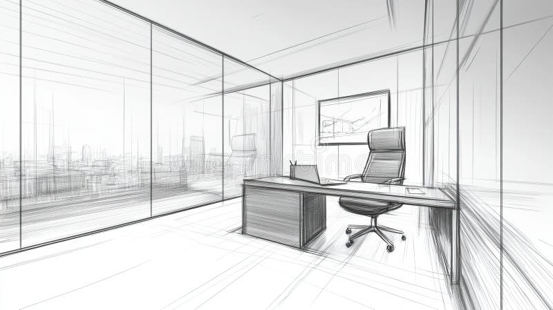 A Sketch of a Desk in an Office Stock Photo - Image of desk, furniture ...