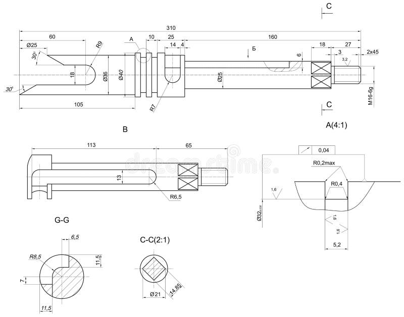 Shaft Sketch with Hatching. Engineering Drawing Stock Vector ...