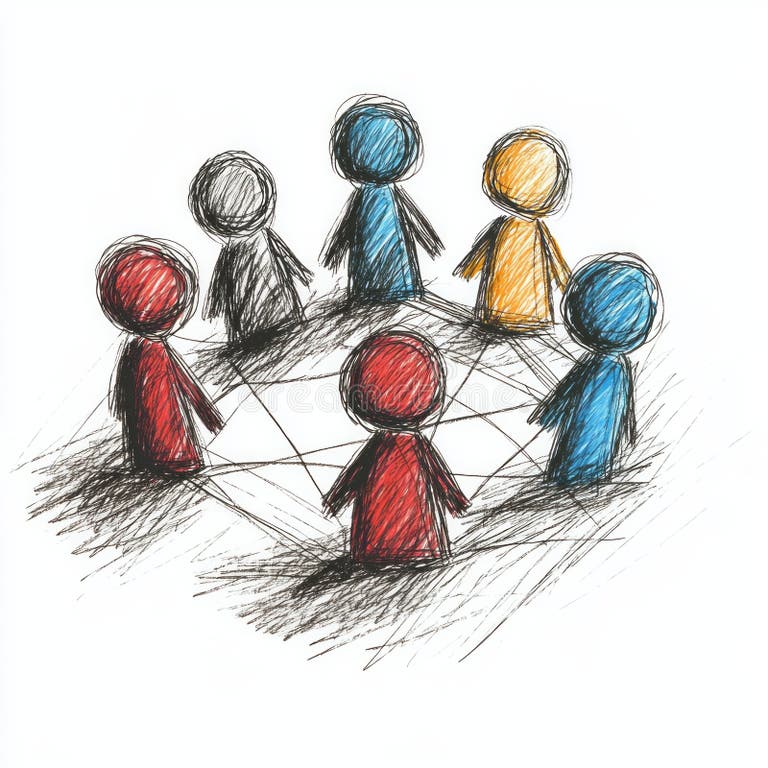 Sketch of Diverse Figures in Collaborative Networking Circle Stock ...