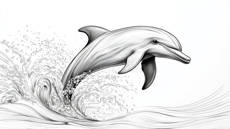 Sketch Dolphin Jumping Waves Splash Stock Photos - Free & Royalty-Free ...