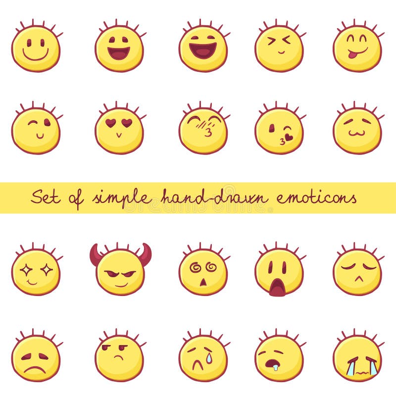 Colour Set of Simple Hand-drawn Emoticons, Smiley Stock Vector ...