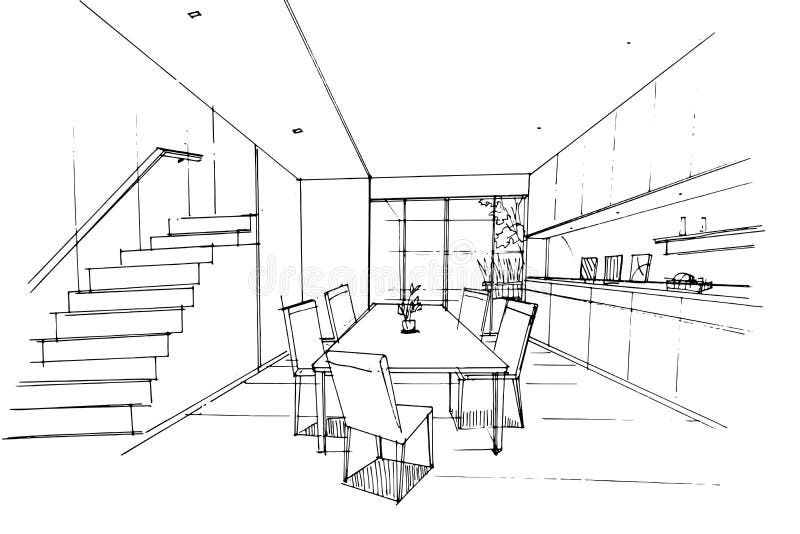 Sketch Drawing Dining Area and Pantry,Modern Design,vector Stock Vector ...