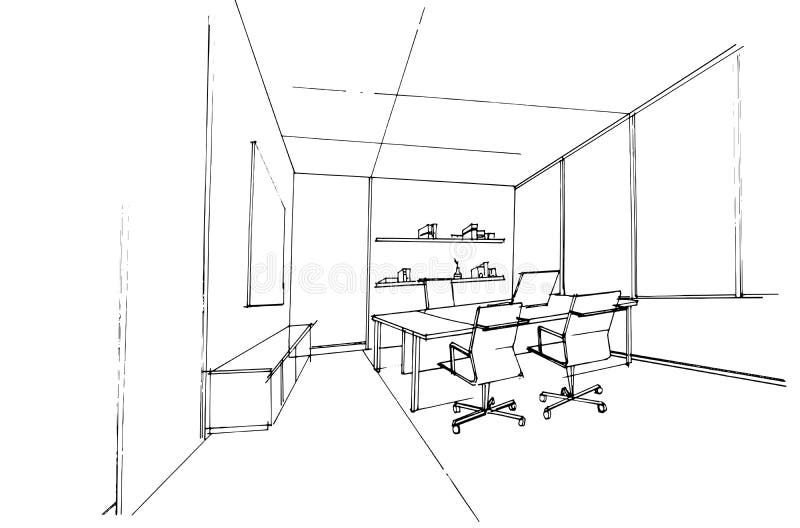 Sketch Drawing of a Manager S Room in an Office Space,Modern Design ...