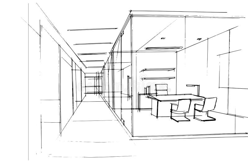 Sketch Drawing of a Manager S Room in an Office Space,Modern Design ...