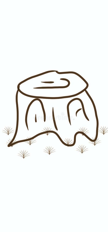 Sketch Drawing of a Piece of Wood in the Form of a Tree with Some Grass ...