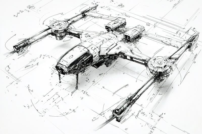 Sketch Drawing, Technical Drawing or Blue Print Design of a Modern ...