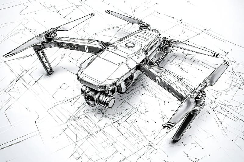 Sketch Drawing, Technical Drawing or Blue Print Design of a Modern ...