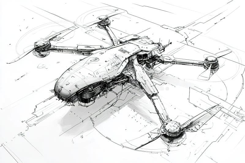 Sketch Drawing, Technical Drawing or Blue Print Design of a Modern ...