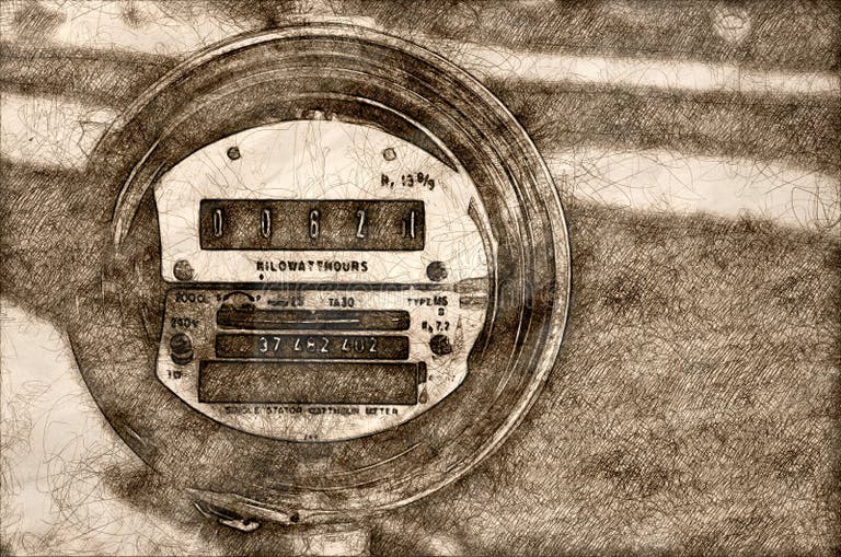 Sketch of Electric Meter Displaying Current Power Consumption Stock ...
